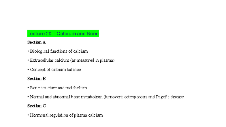 Lecture 20: Calcium and Bone - Biological Functions, Structure, and ...