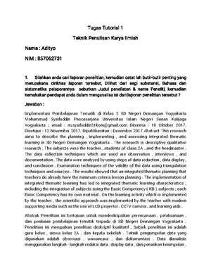 Tugas Tutorial 3: Teknik Penulisan Karya Ilmiah (IDIK4013) - Studocu