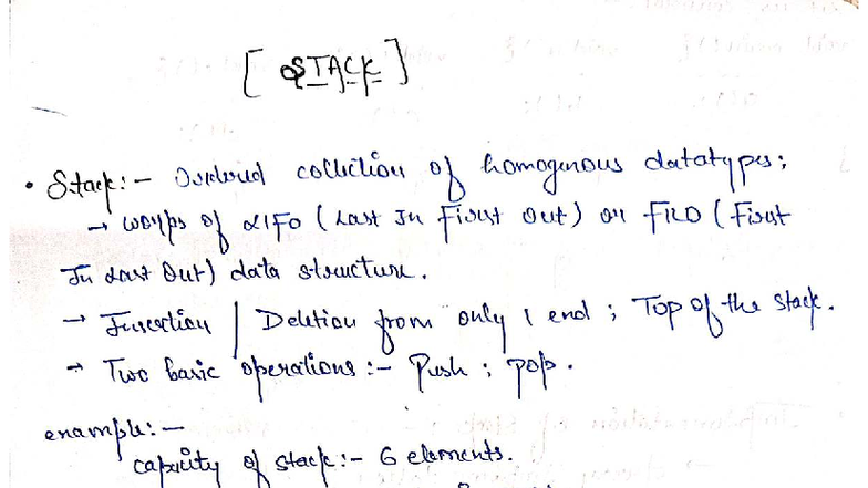 Stack and Queue Data Structures: Comprehensive Notes (CS101) - Studocu
