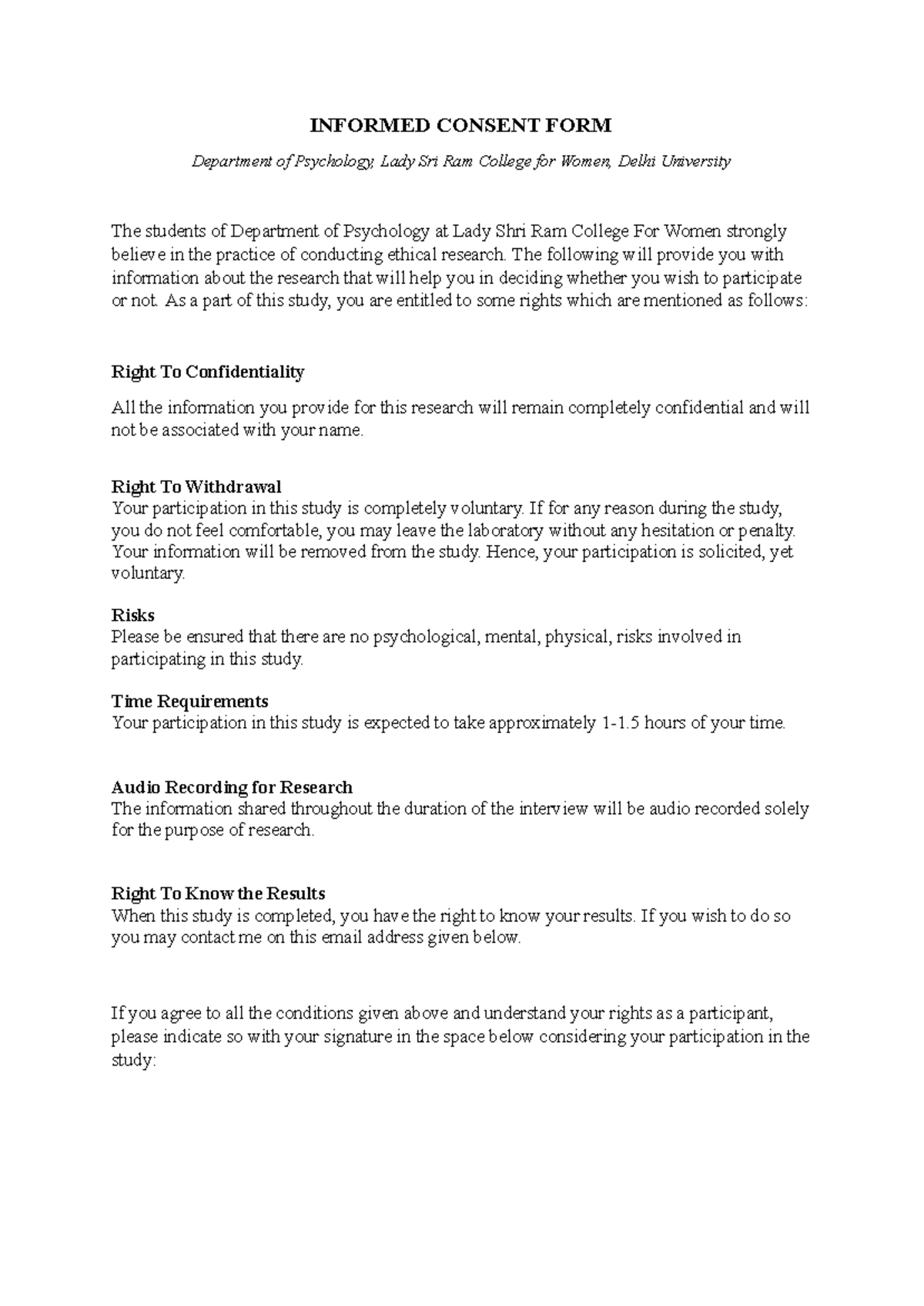 Informed Consent Form for Research Participation - Psychology Dept ...