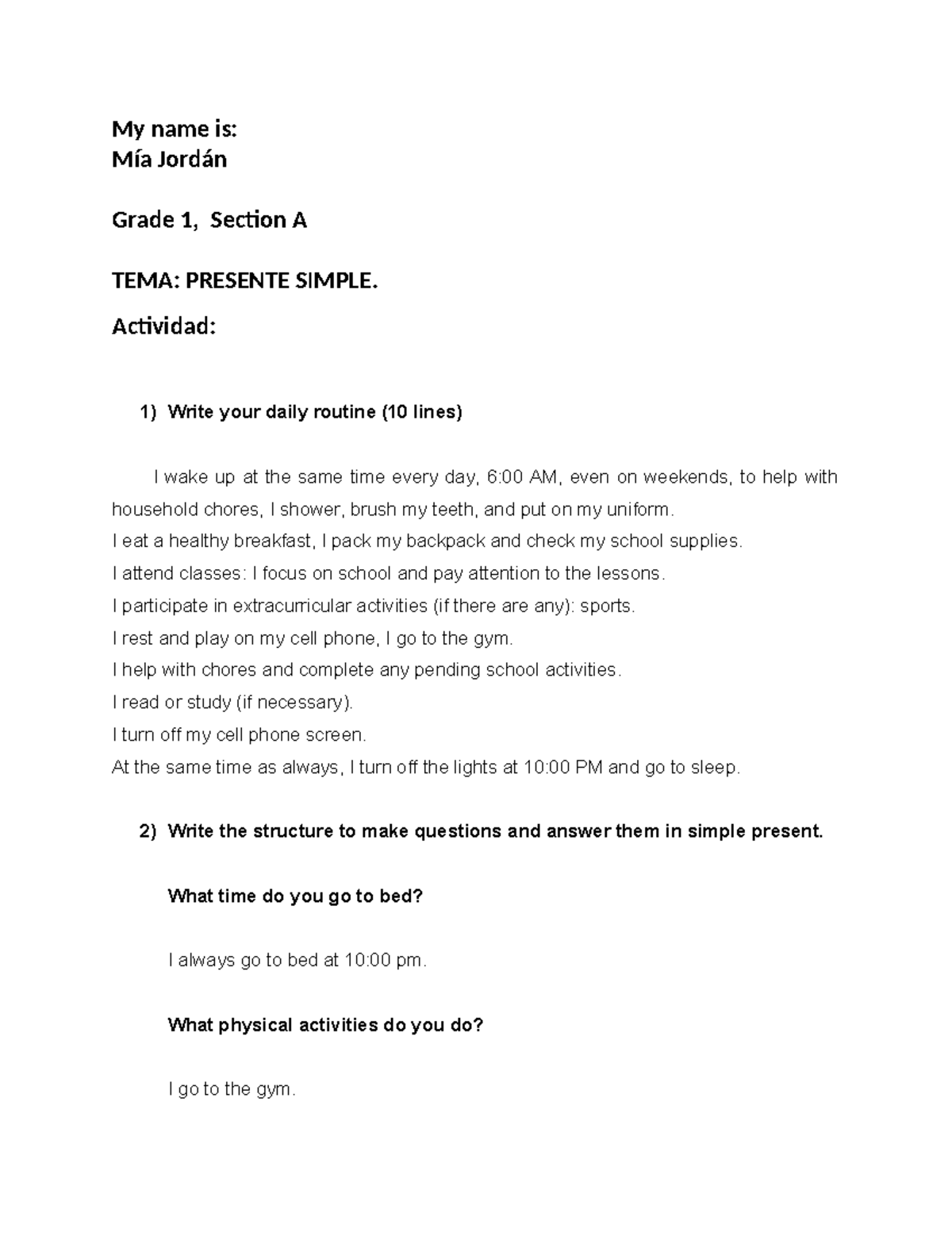 Grade 1 English: Daily Routine & Simple Present Activities - Studocu