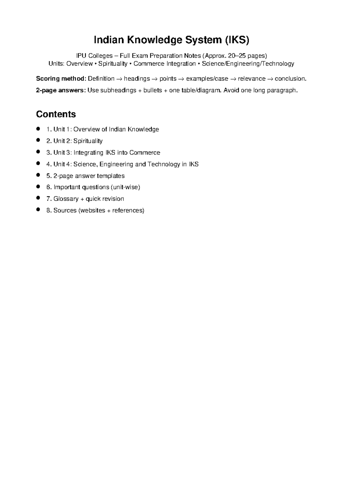 IKS IPU Full Exam Prep Notes: Indian Knowledge System Overview - Studocu