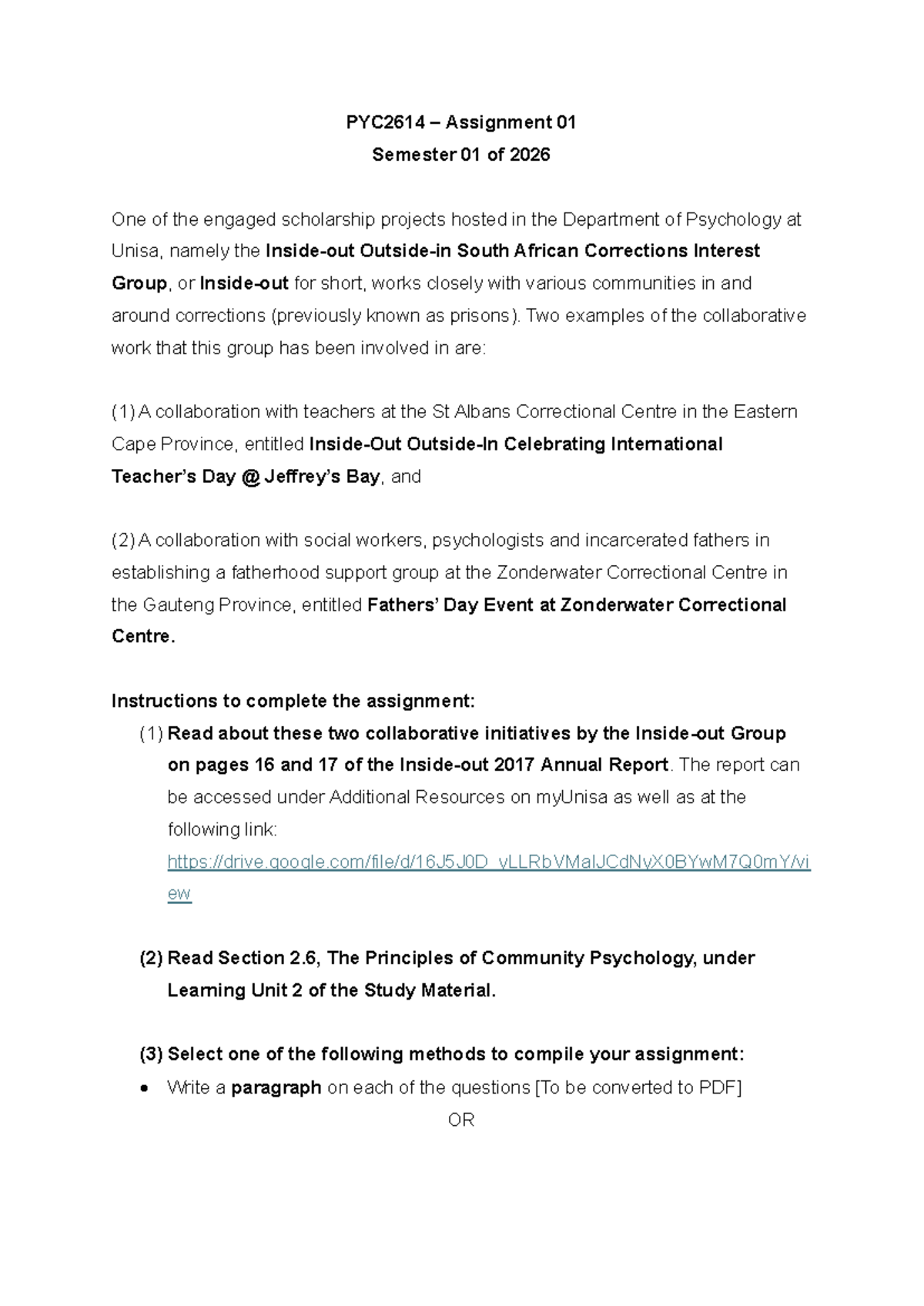 PYC2614 Assignment 01: Engaged Scholarship in Corrections 2026 - Studocu