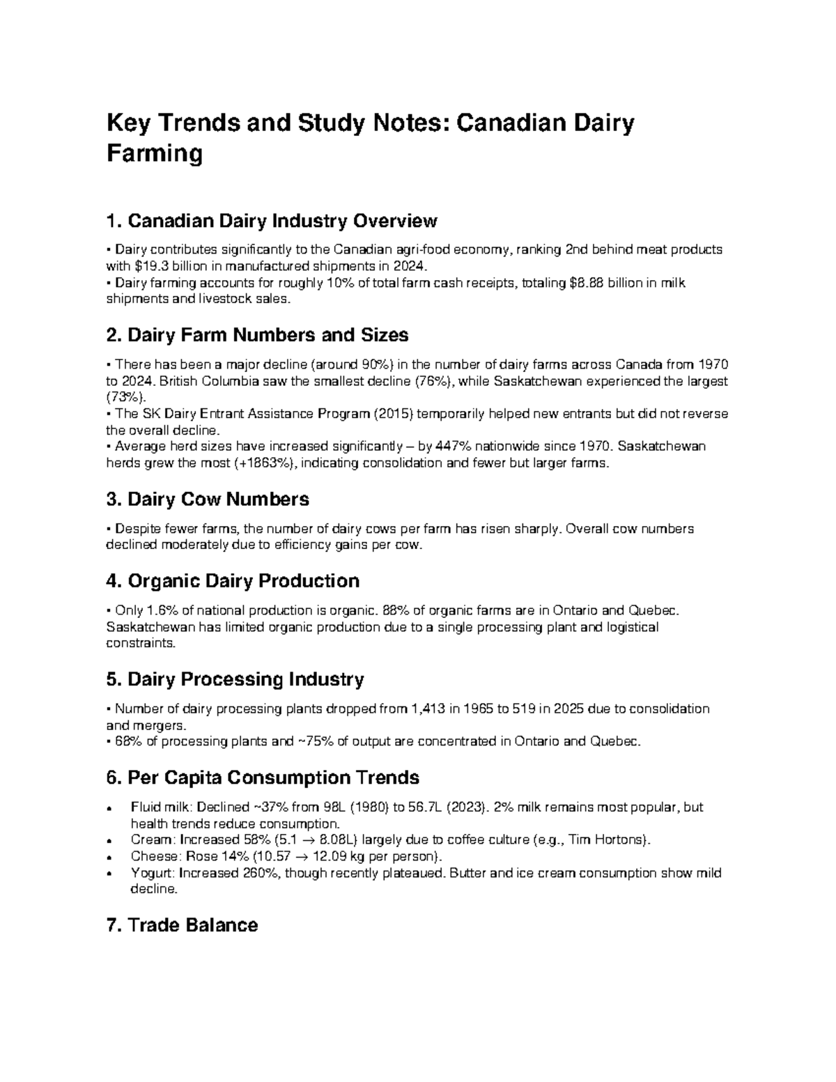 L8-Dairy Notes: Key Trends in Canadian Dairy Farming - Studocu