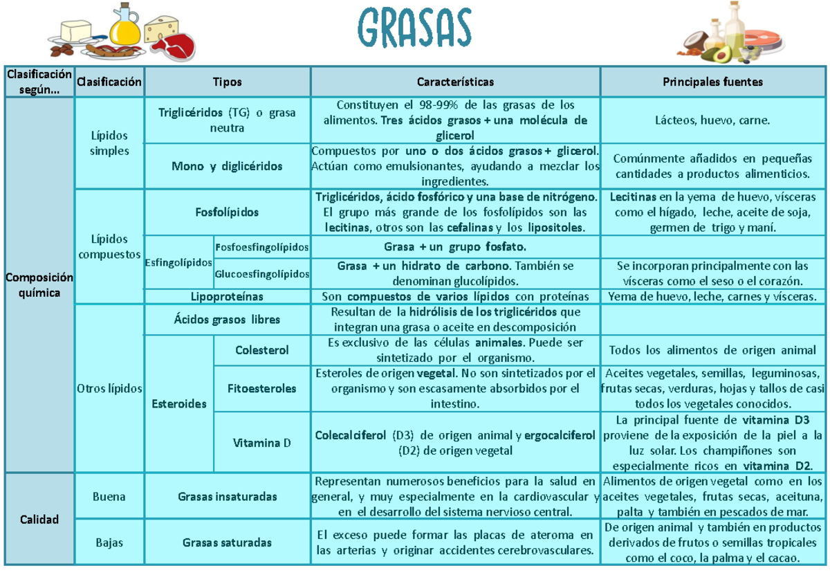 Cuadro Comparativo de Grasas: Clasificación y Características - Studocu