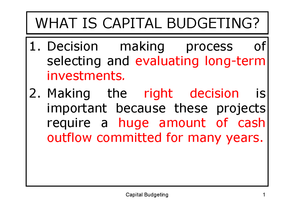 Capital Budgeting Overview: Key Concepts and Techniques (PPT Notes ...