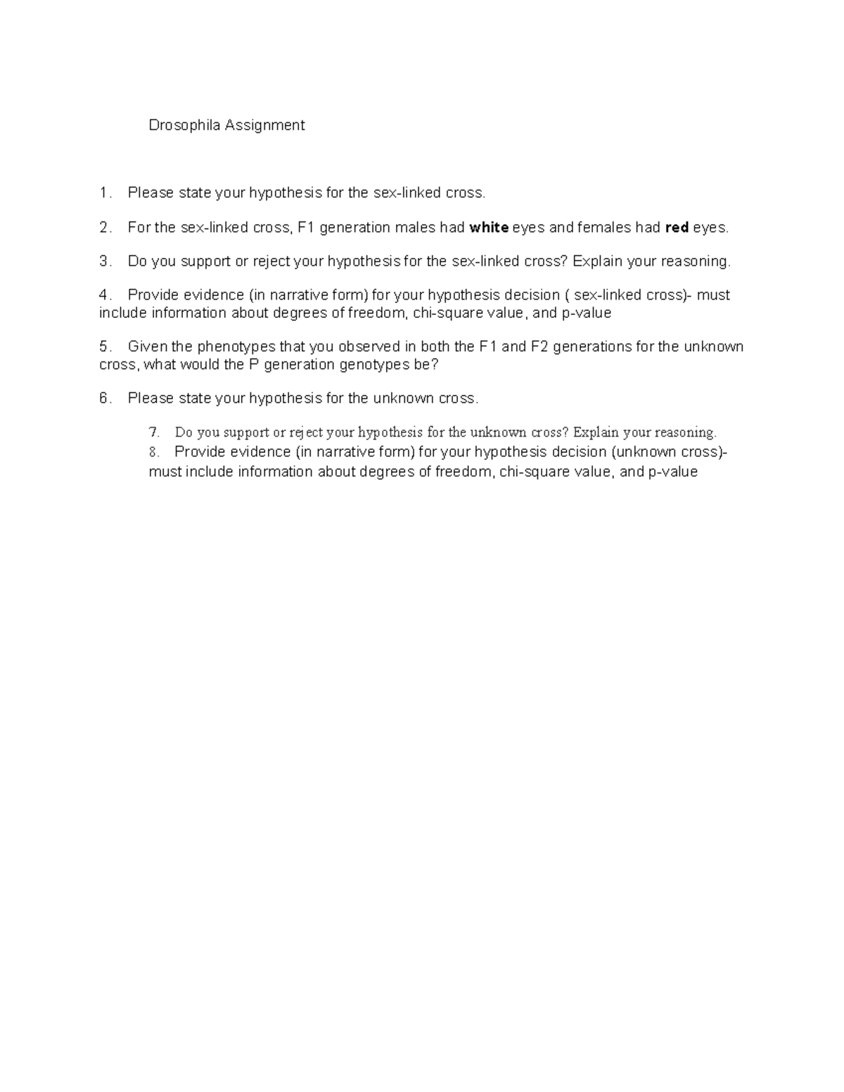 Drosophila Lab Assignment: Sex-Linked Cross Hypothesis and Analysis ...