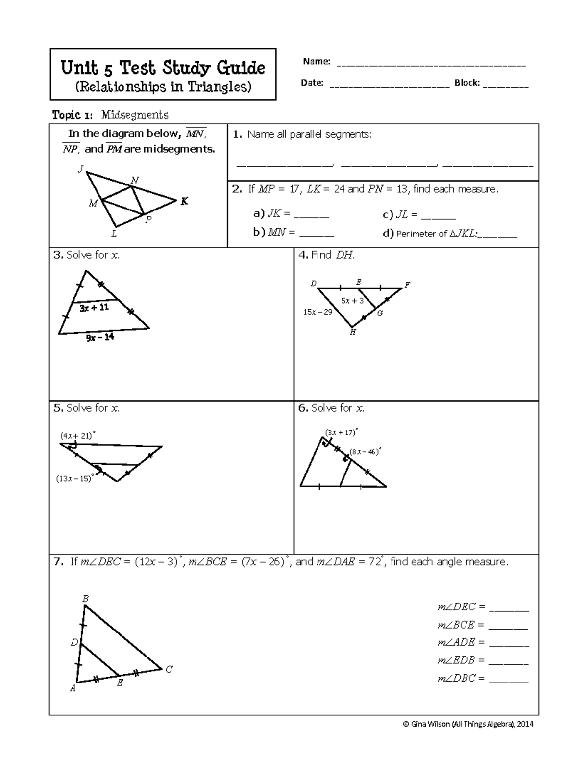 Unit 5 Test Study Guide (Relationships in Triangles) - Studocu