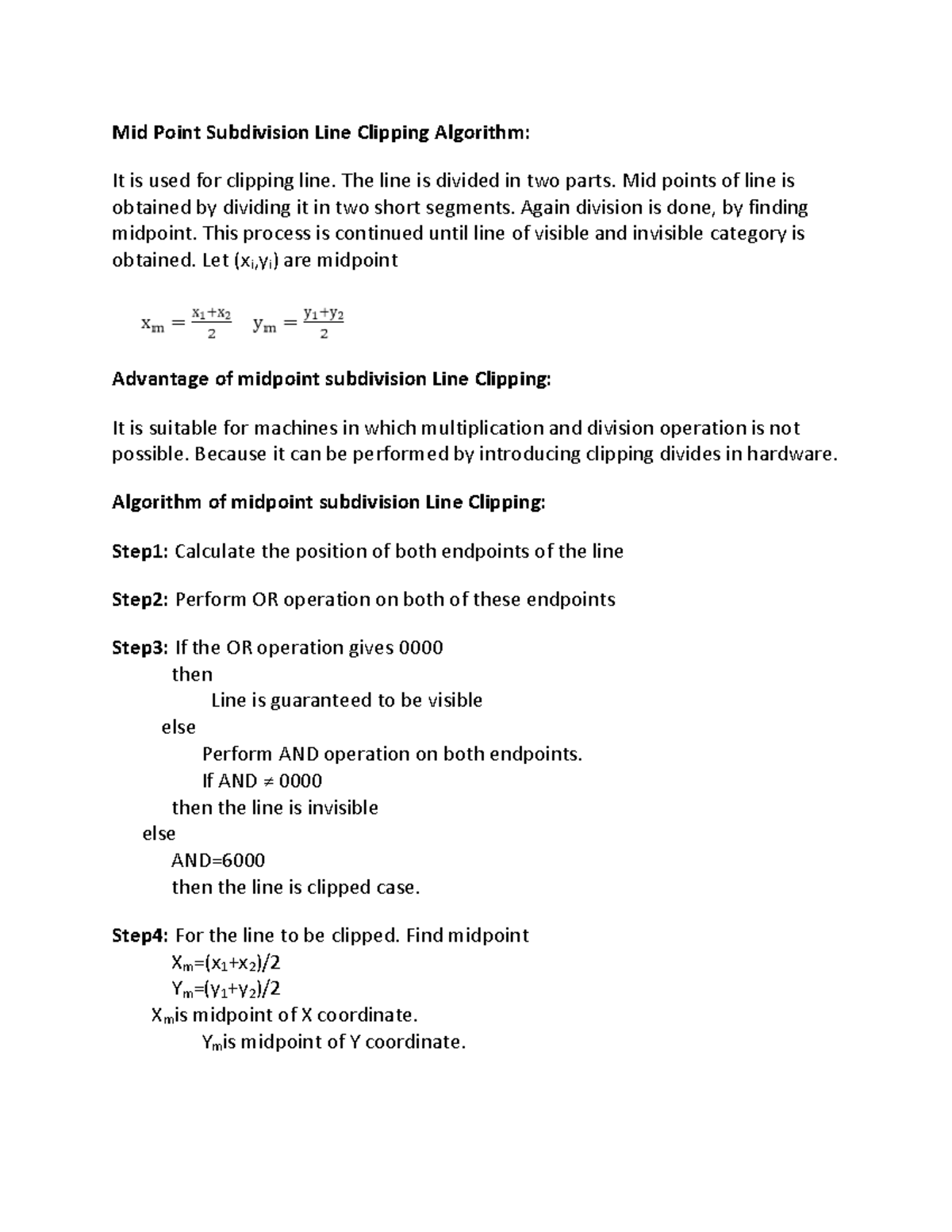 Midpoint Subdivision Line Clipping Algorithm Overview and Steps - Studocu