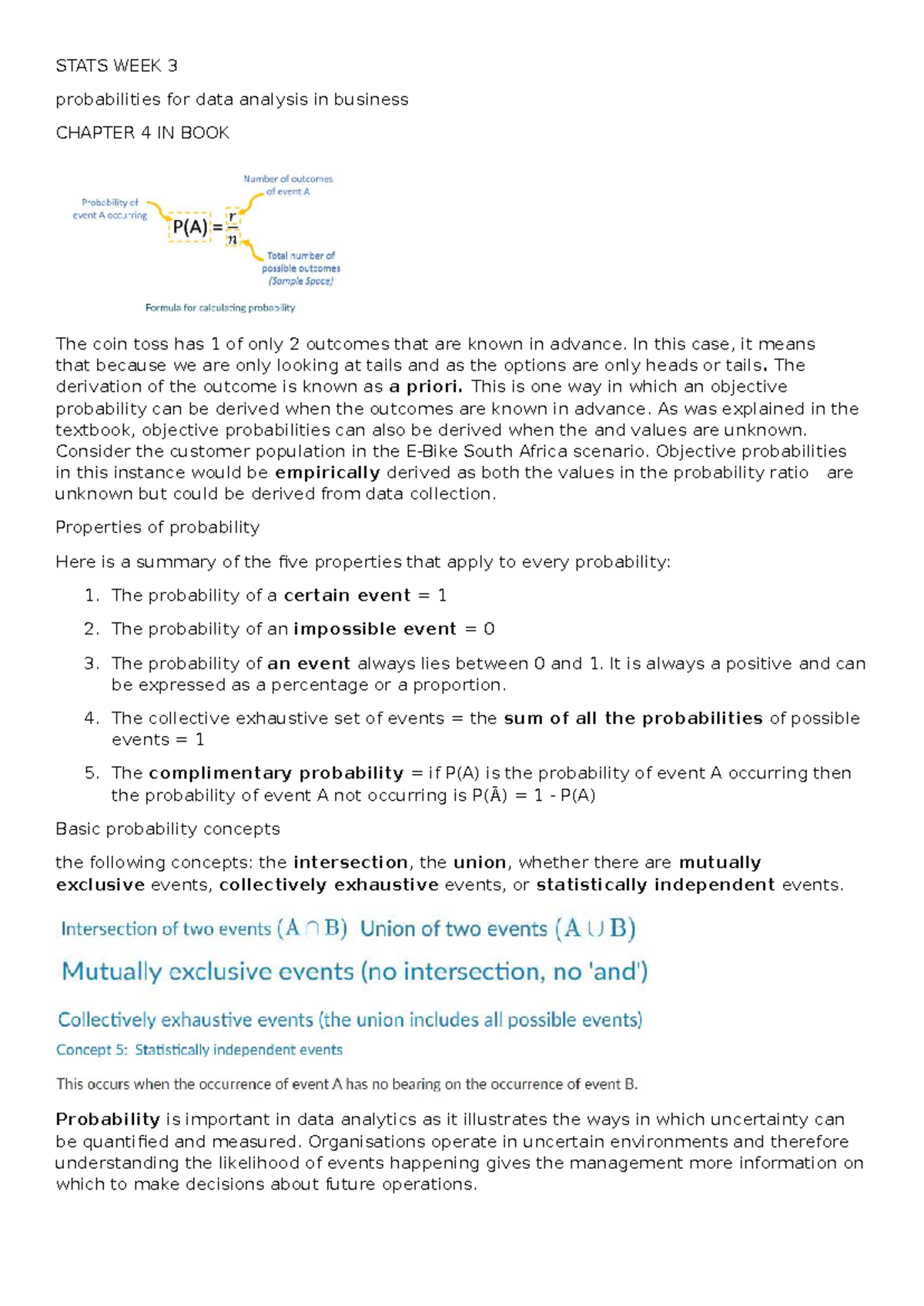 Probability Rules and Applications in Business Analysis (STATS W3 ...