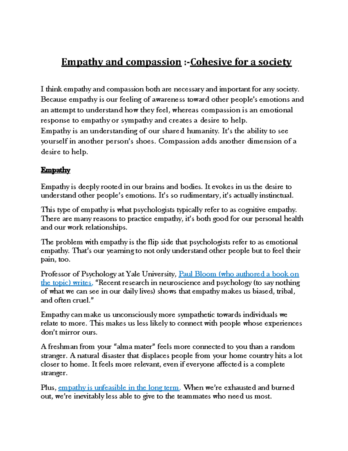 Empathy and Compassion: A Project on Human Connection (3) Aniket - Studocu