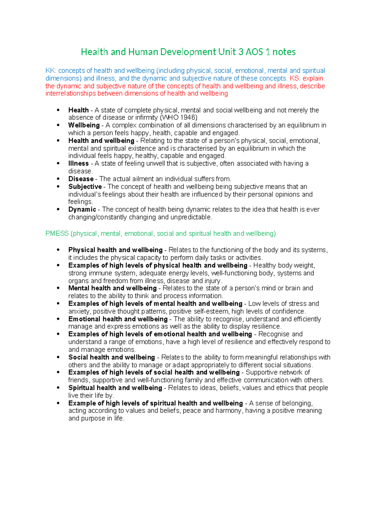 Health and Human Development Unit 3 AOS 1: Key Concepts and Insights ...