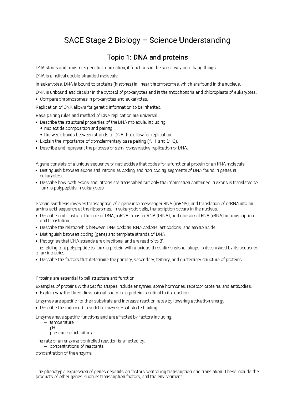 SACE Stage 2 Biology - Understanding DNA, Proteins, and Homeostasis ...