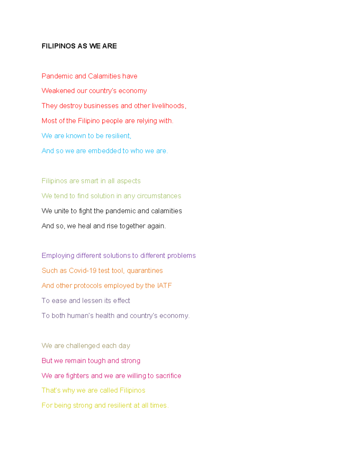 FILIPINOS AS WE ARE: Resilience Amidst Pandemic & Calamities - Studocu