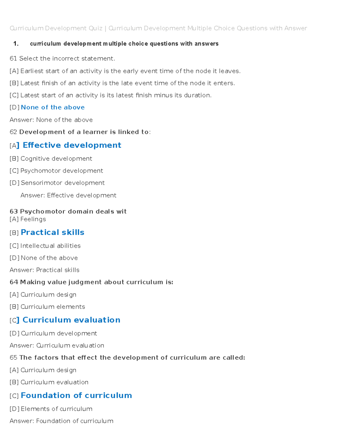 EDC Quiz 4: Answers for Curriculum Development Concepts - Studocu
