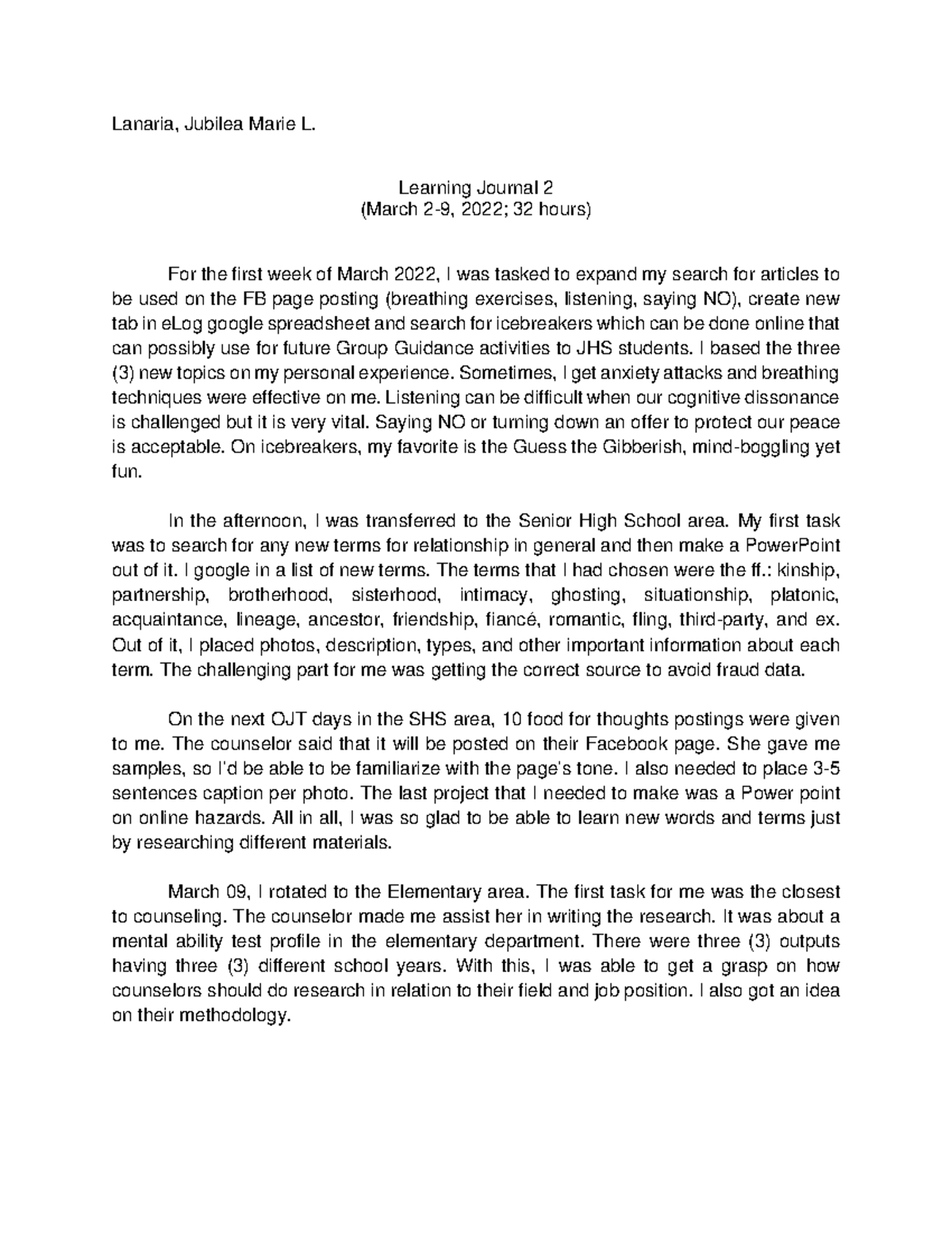 Learning Journal 2 ( Lanaria) - Lanaria, Jubilea Marie L. Learning ...