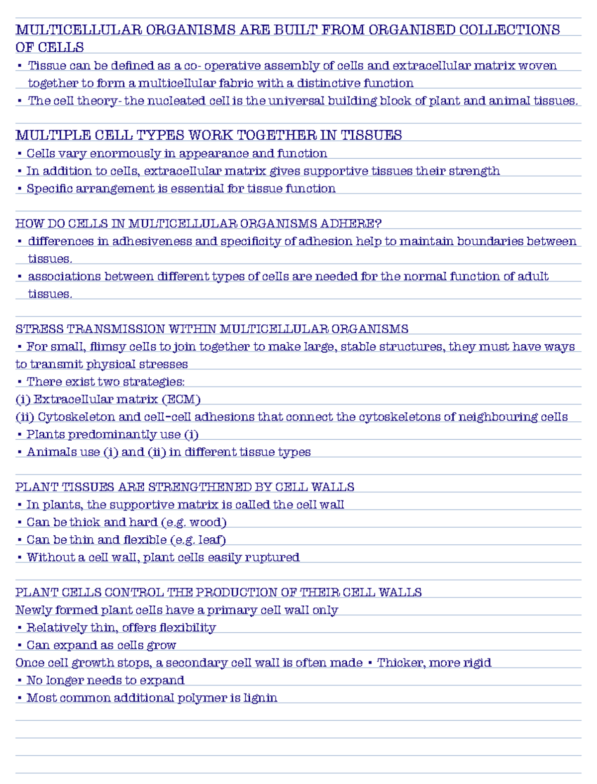 How Cells Stick Together notes - MULTICELLULAR ORGANISMS ARE BUILT FROM ...