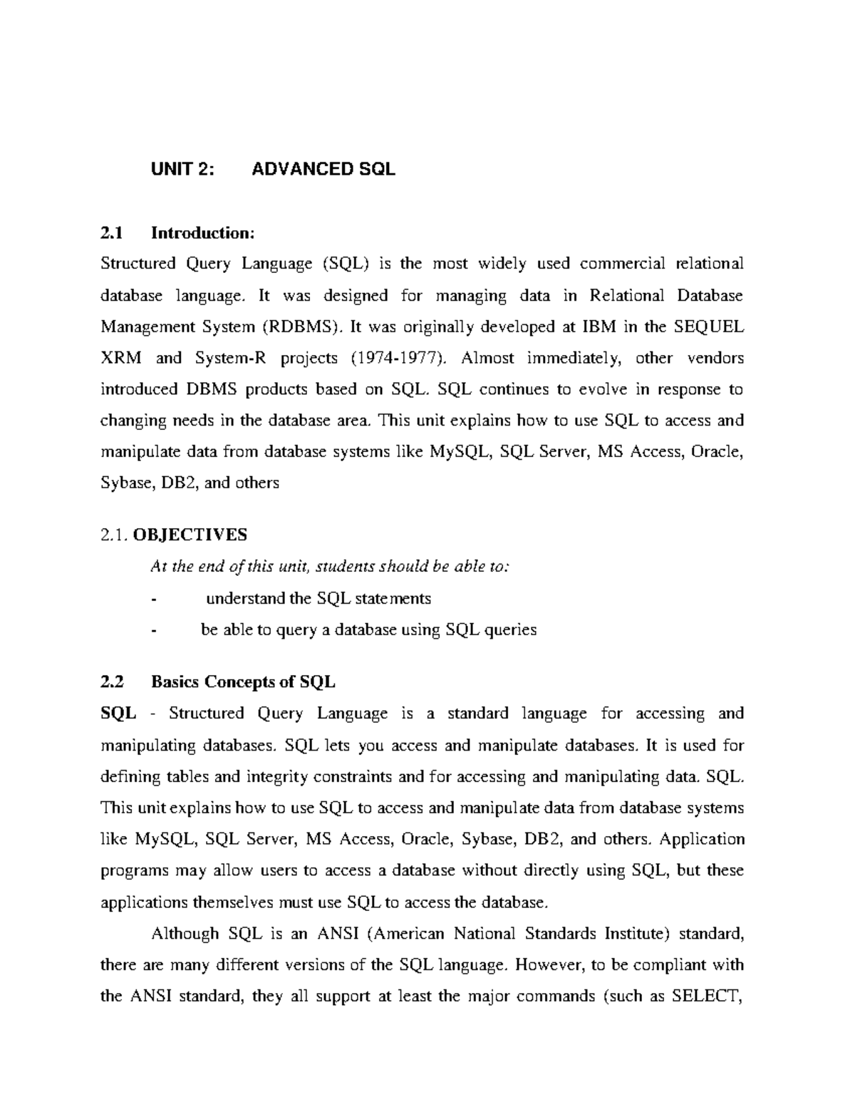 Advanced SQL - Advanced Database Management System - GTU - Studocu