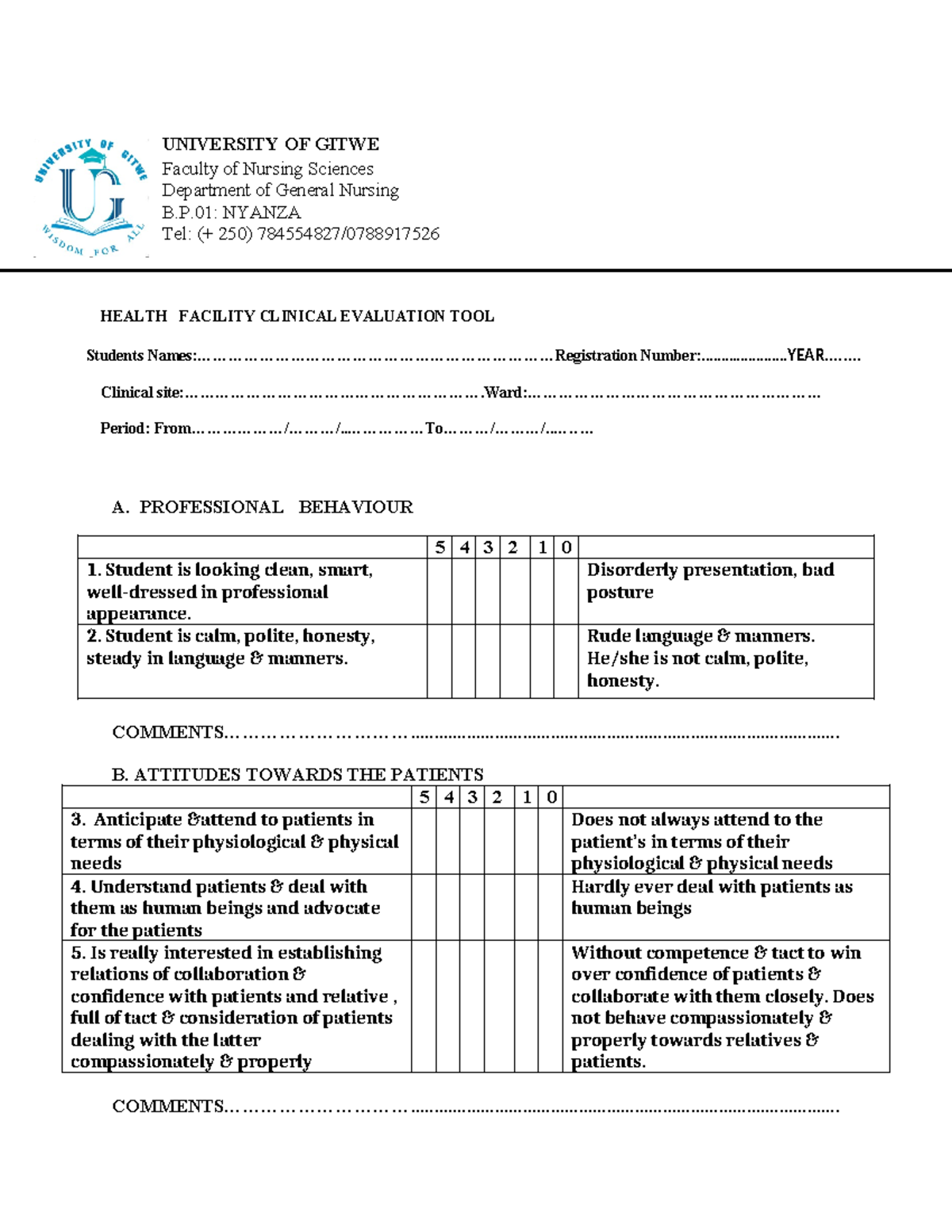 Clinical Evaluation Tool for Nursing Students - B.P.01: NYANZA - Studocu
