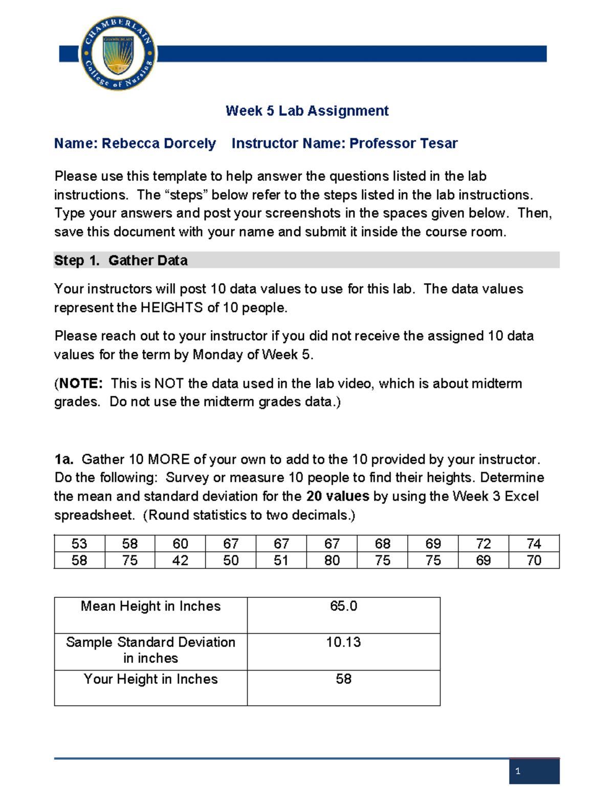 Week 5 Lab Assignment for Math 225: Analyzing Height Data - Studocu
