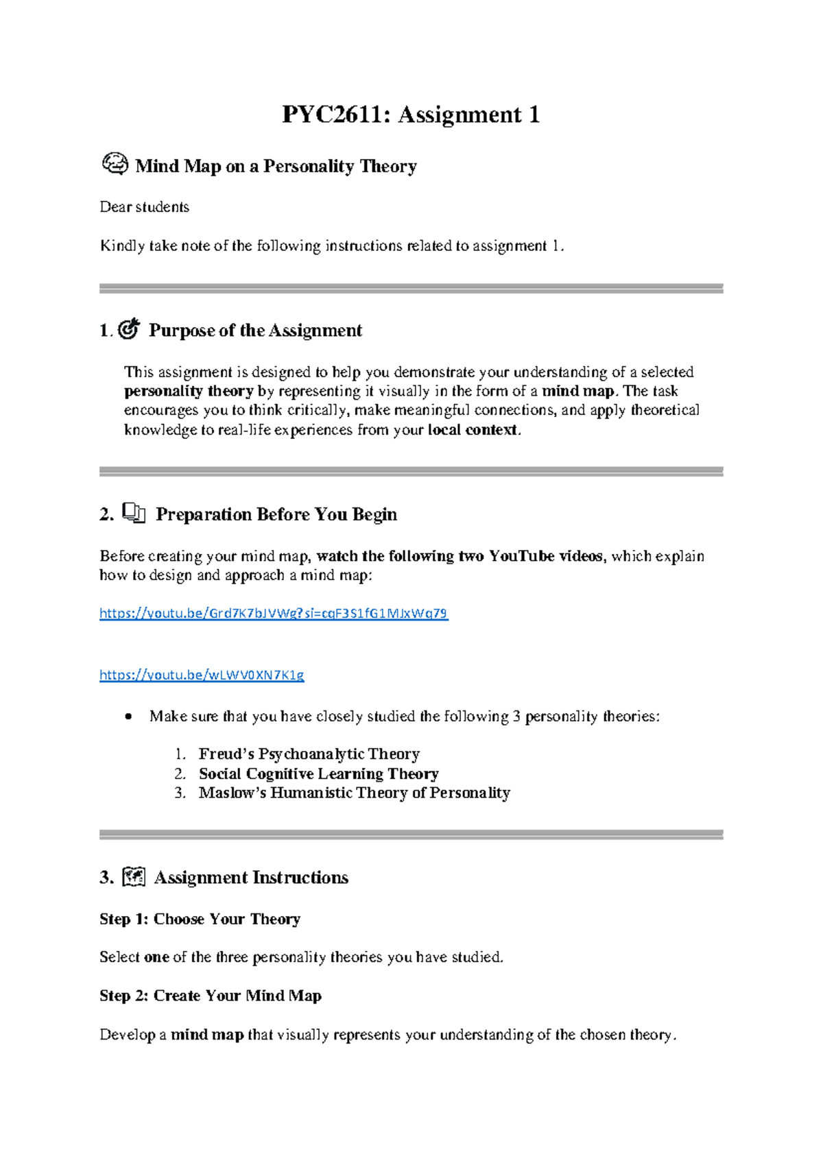 PYC2611: Mind Map Assignment on Personality Theories - Studocu