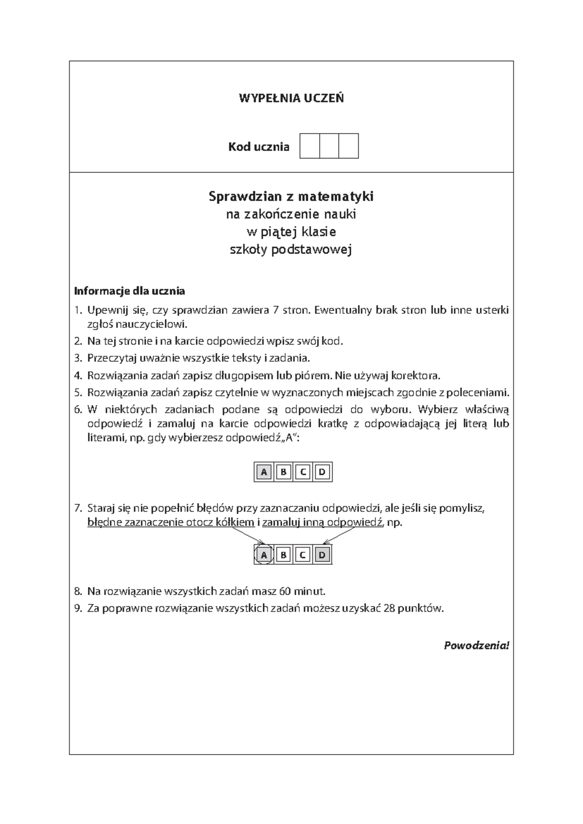 Diagnoza z matematyki dla uczniów klasy 5 - Sprawdzian końcowy - Studocu