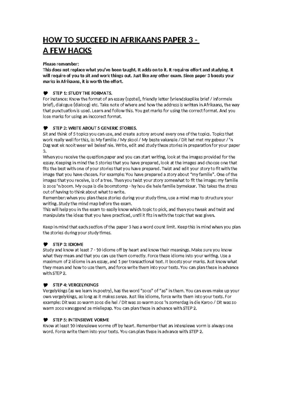 Strategies for Achieving Success in Afrikaans Paper 3 - Studocu