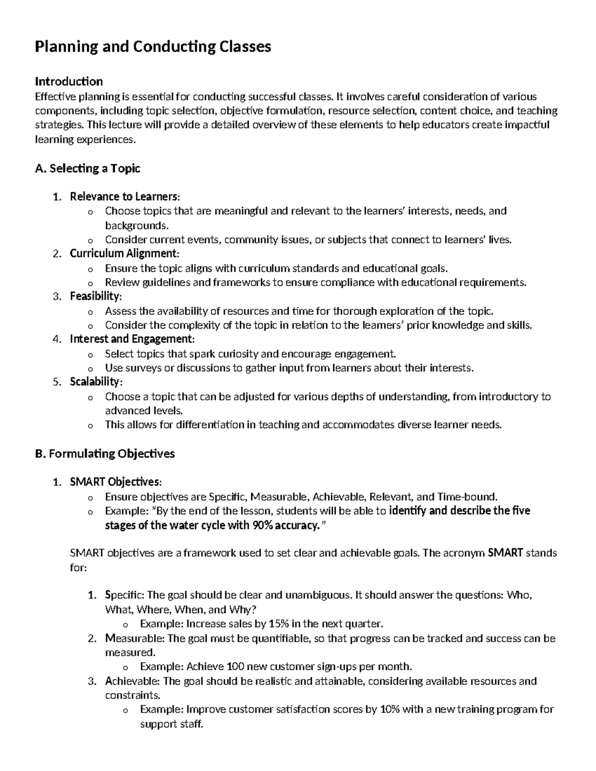Effective Planning and Conducting Classes HE 24-25: A Comprehensive ...
