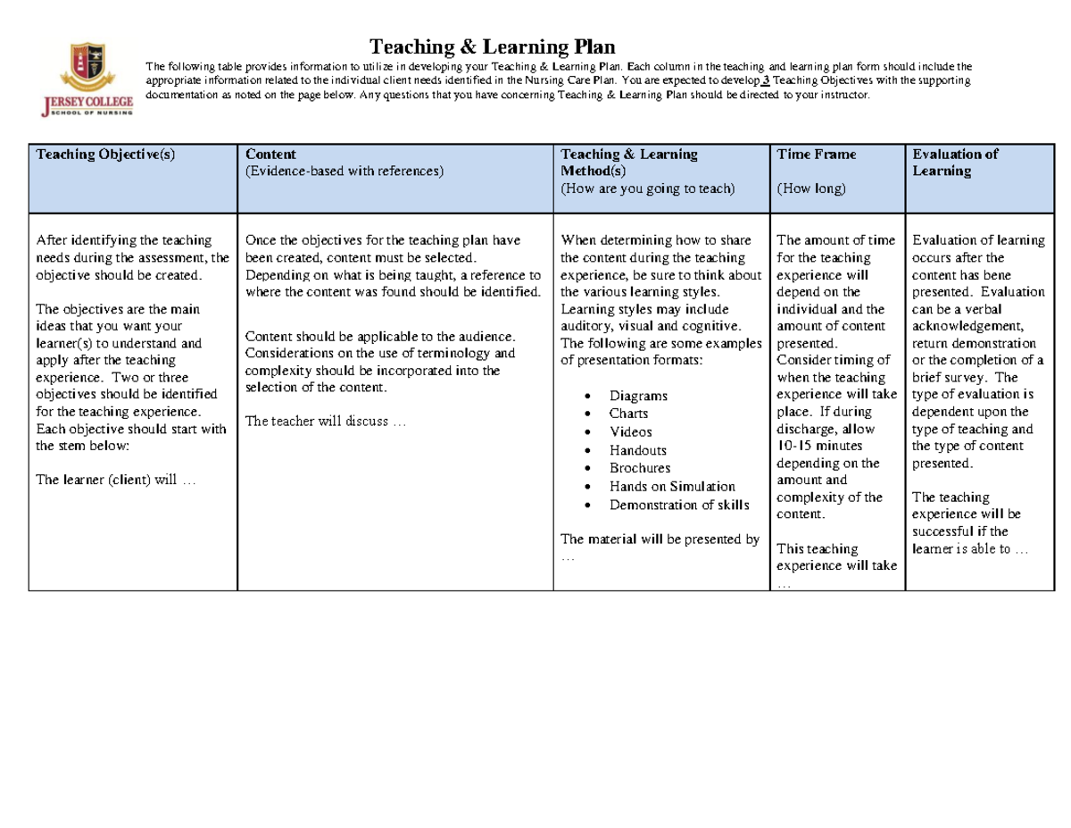 Teaching plan 12 - Teaching & Learning Plan The following table ...
