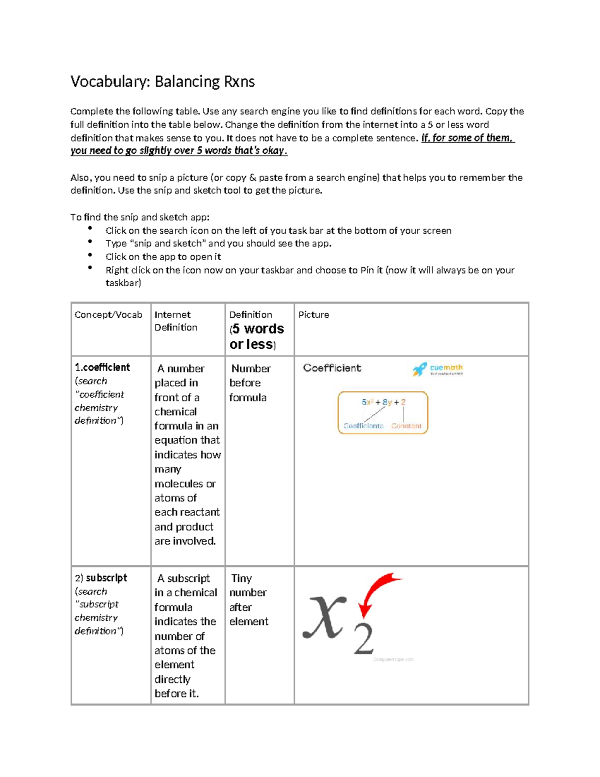 2-Vocabulary: Balancing Chemical Reactions Definitions and Visuals ...