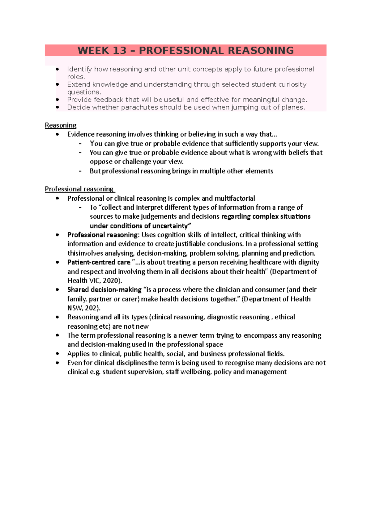 WEEK 13 - Lecture Notes on Professional Reasoning and Decision-Making ...