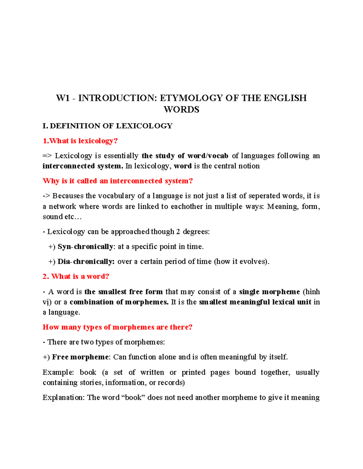B1 - TỪ VỰNG: LEXICOLOGY AND ETYMOLOGY OF ENGLISH WORDS - Studocu