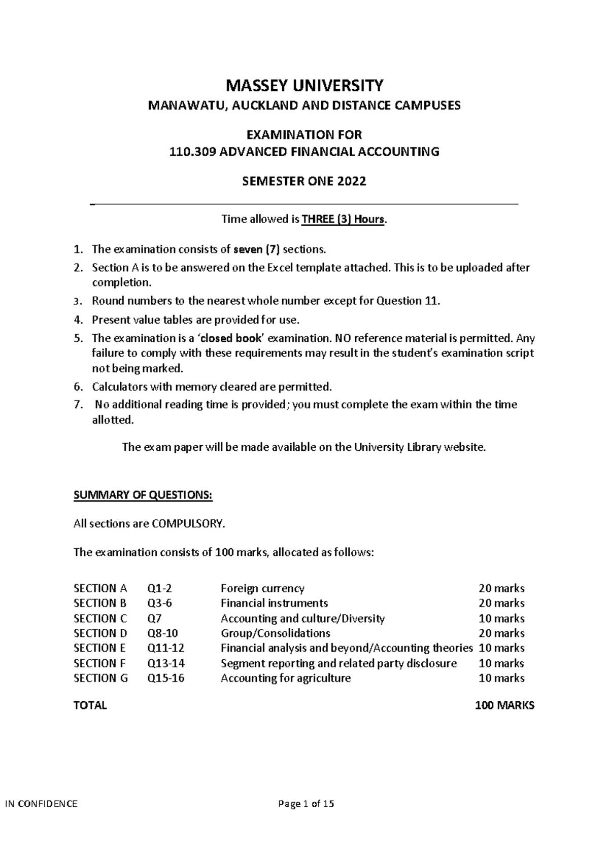 Final Exam 110.309 Advanced Financial Accounting - Studocu