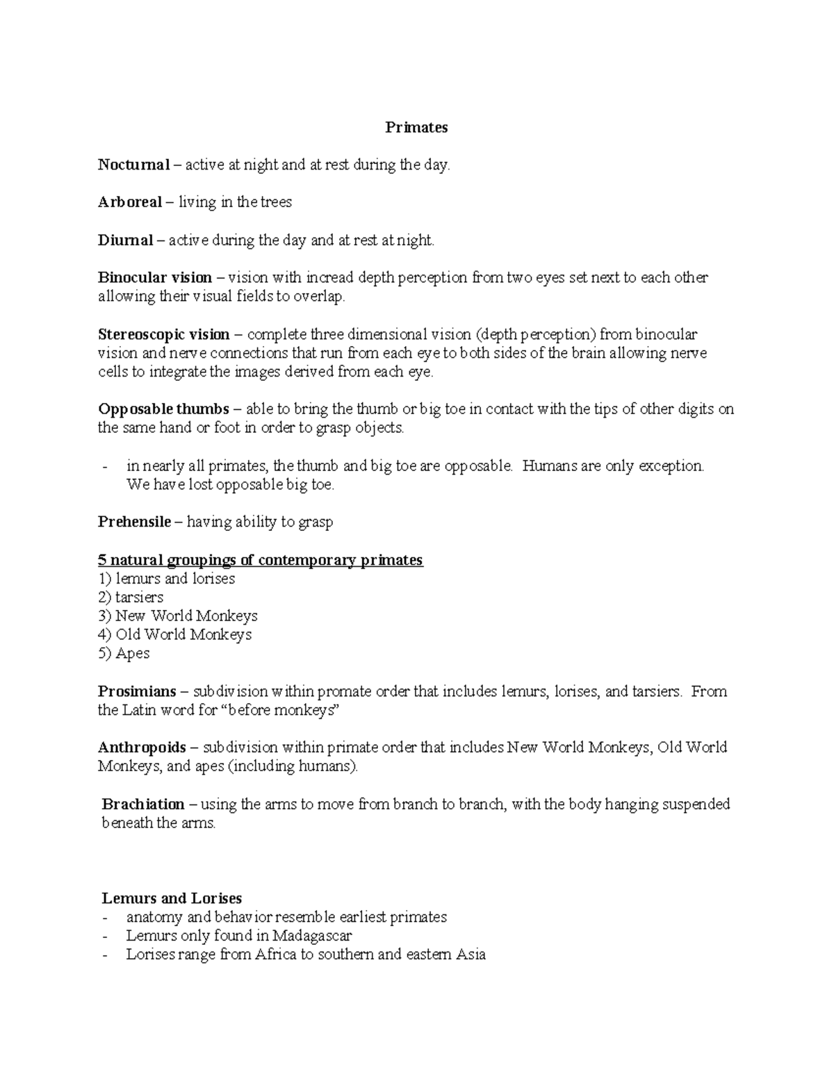 Primate Anatomy and Behavior: A Comprehensive Overview - Studocu