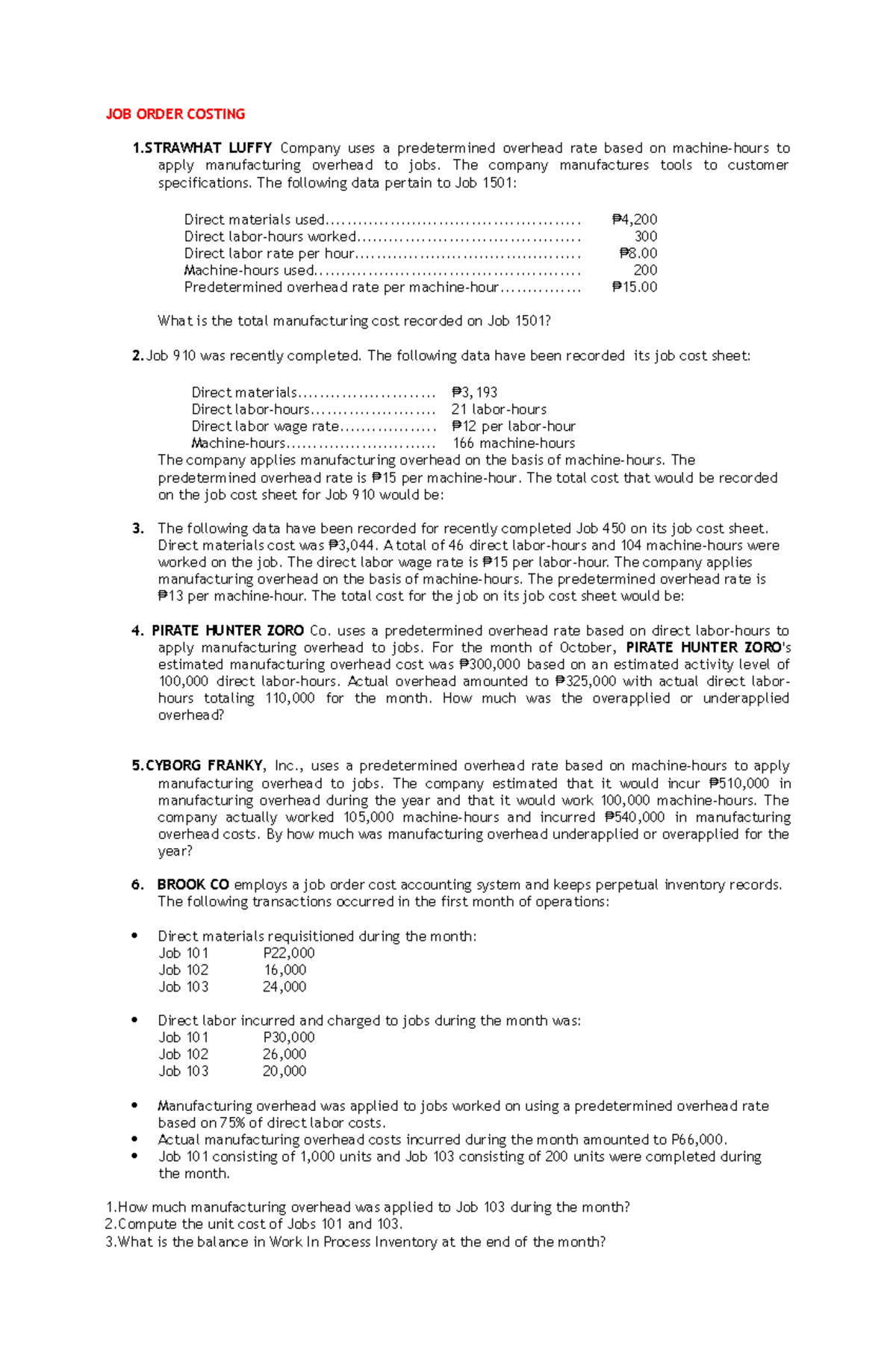 11 - Job Order Costing and Overhead Application Analysis - Studocu