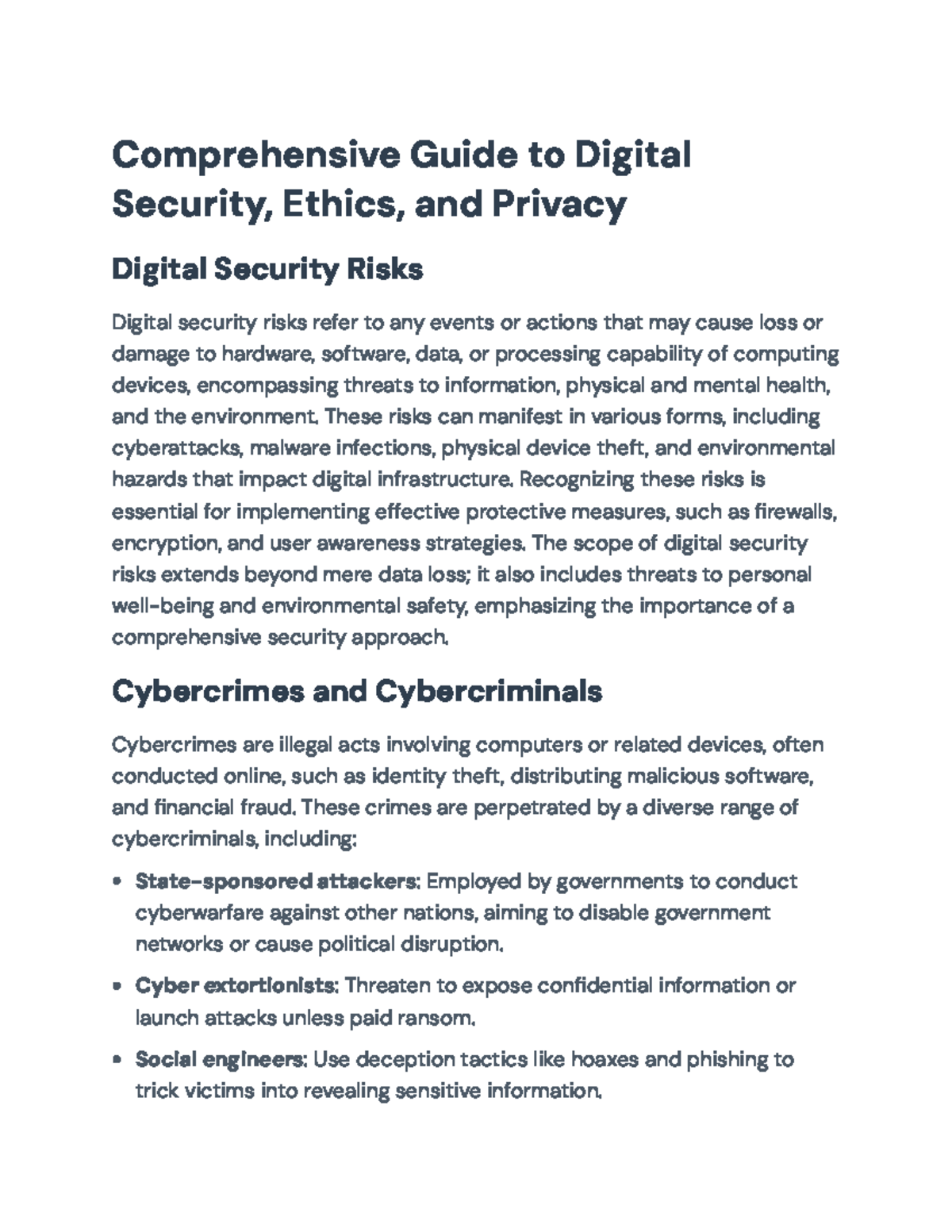 Comprehensive Study on Digital Security, Ethics, and Privacy Risks ...