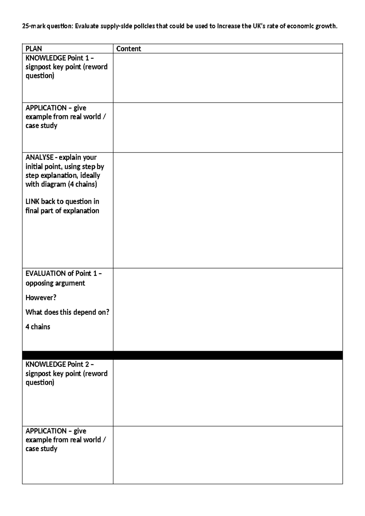 Economic Growth Policies Evaluation: 25-Mark Planning Sheet - Studocu