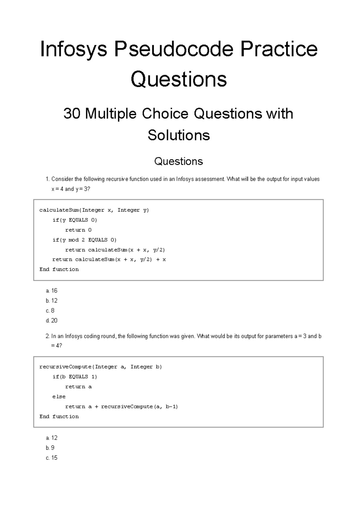 Infosys Pseudocode MCQs Practice Questions and Solutions - Studocu