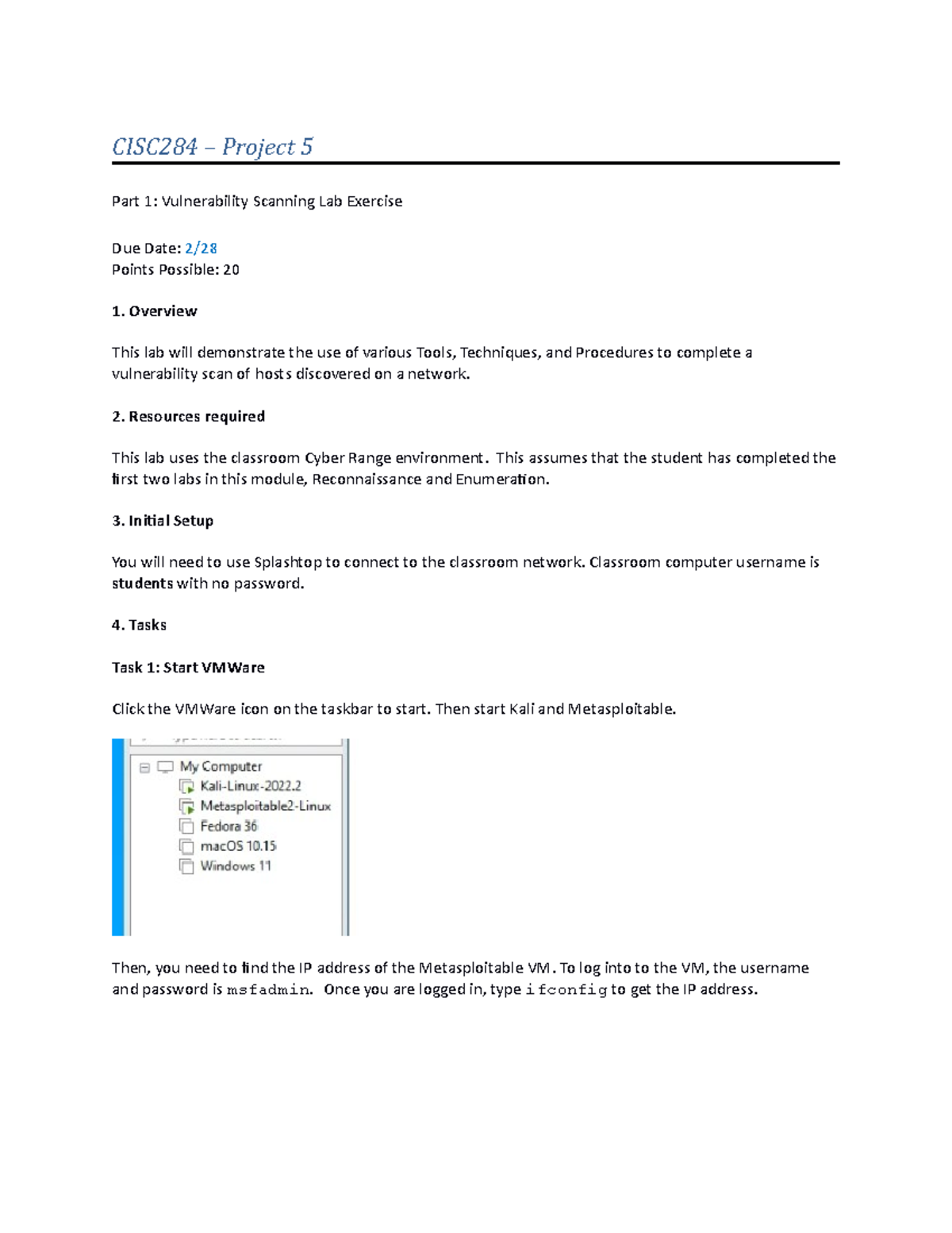 CISC284 Project 5: Vulnerability Scanning Lab Exercise Guide - Studocu