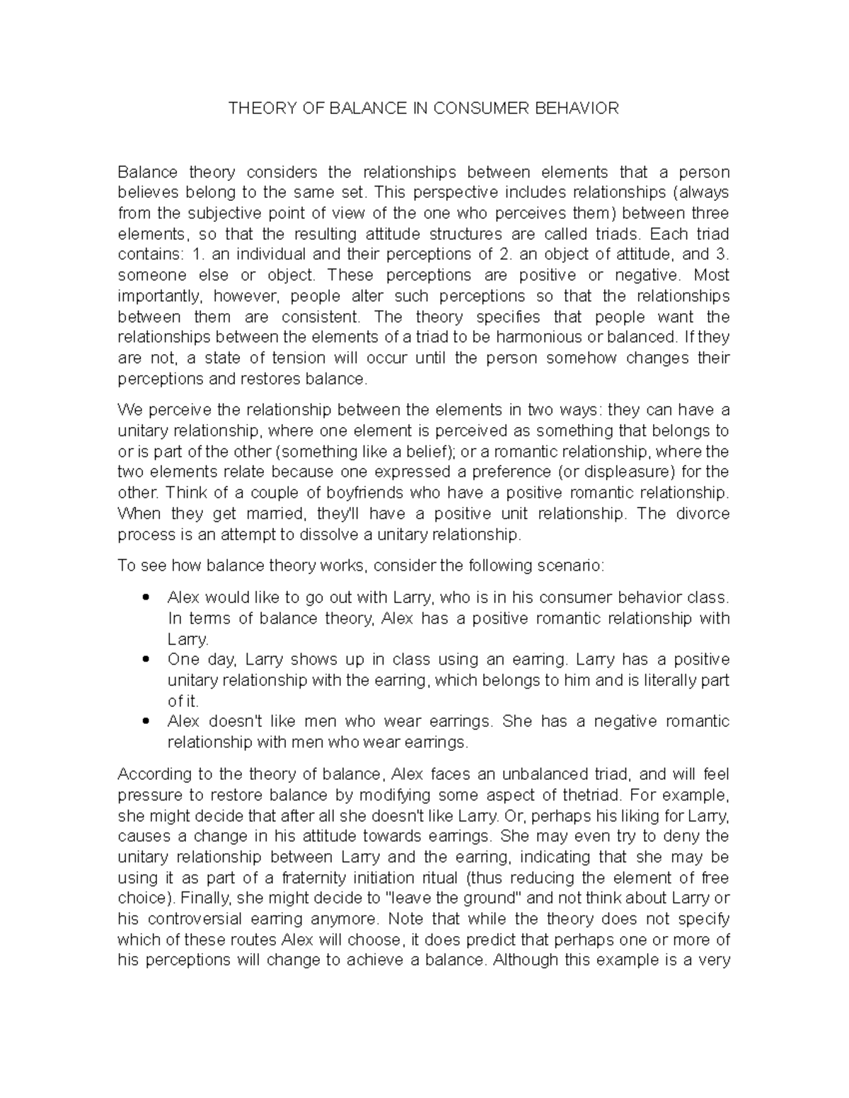 THEORY OF BALANCE IN CONSUMER BEHAVIOR - This perspective includes ...