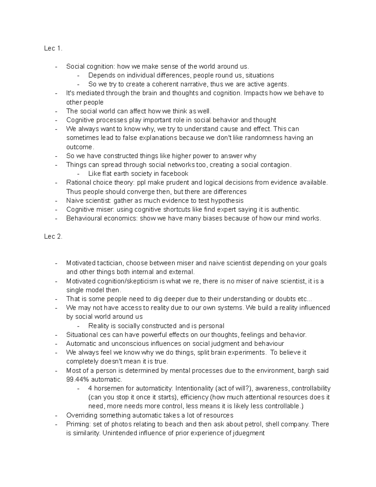 Psyc2017 Lecture Notes: Social Cognition and Behavioral Insights - Studocu