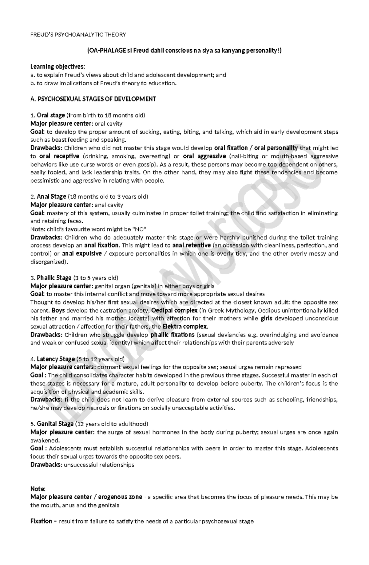 PSY 101: Freud's Psychosexual Stages of Development Explained - Studocu