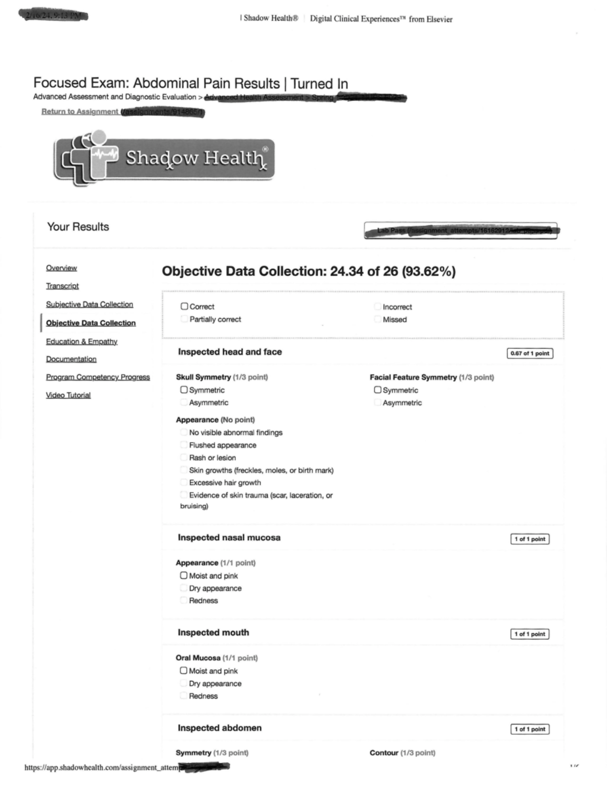 Shadow Health - Esther Park: Abdominal Pain Objective Overview - Studocu