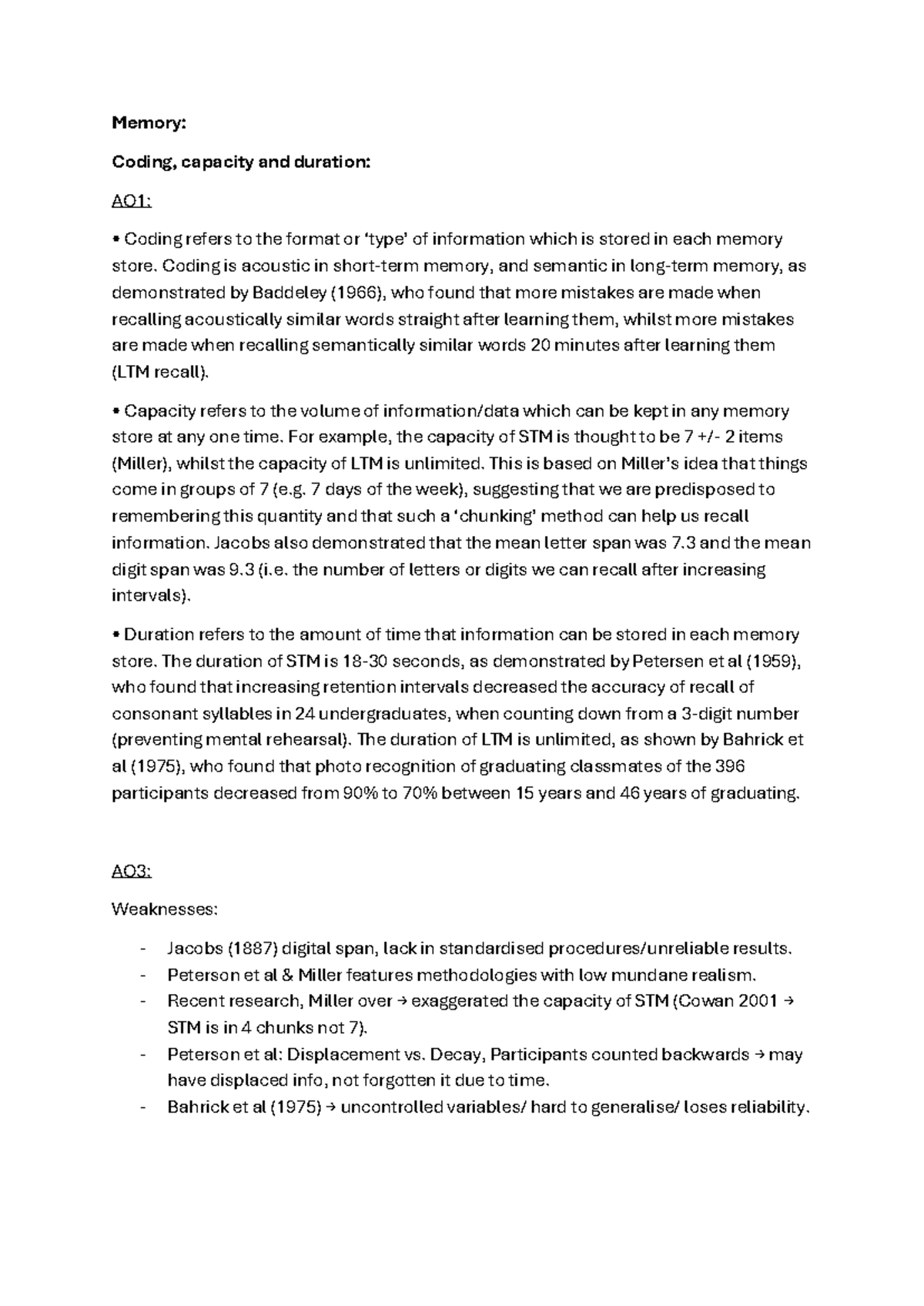 Psychology AQA Paper 1: Memory, Attachment, and Psychopathology Notes ...