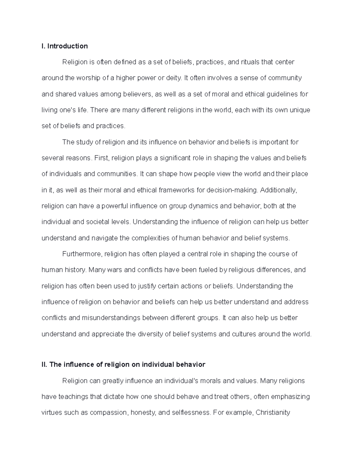 The influence of religion on individual and group behavior and beliefs ...