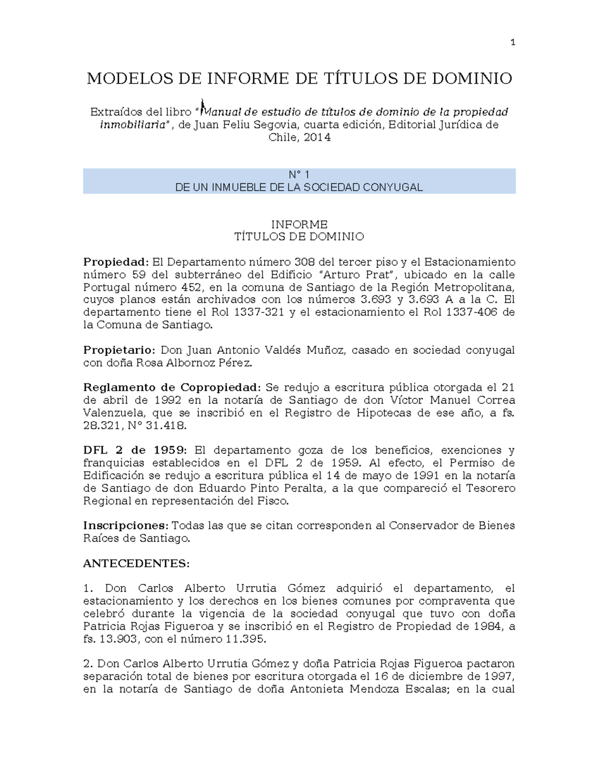 Modelos de Informe de Títulos de Dominio en Propiedad Inmobiliaria ...