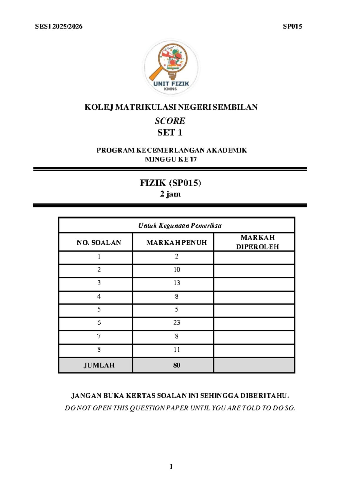 SESI SP015 FIZIK PROGRAM KECEMERLANGAN AKADEMIK MINGGU KE 17 SOALAN DAN ...
