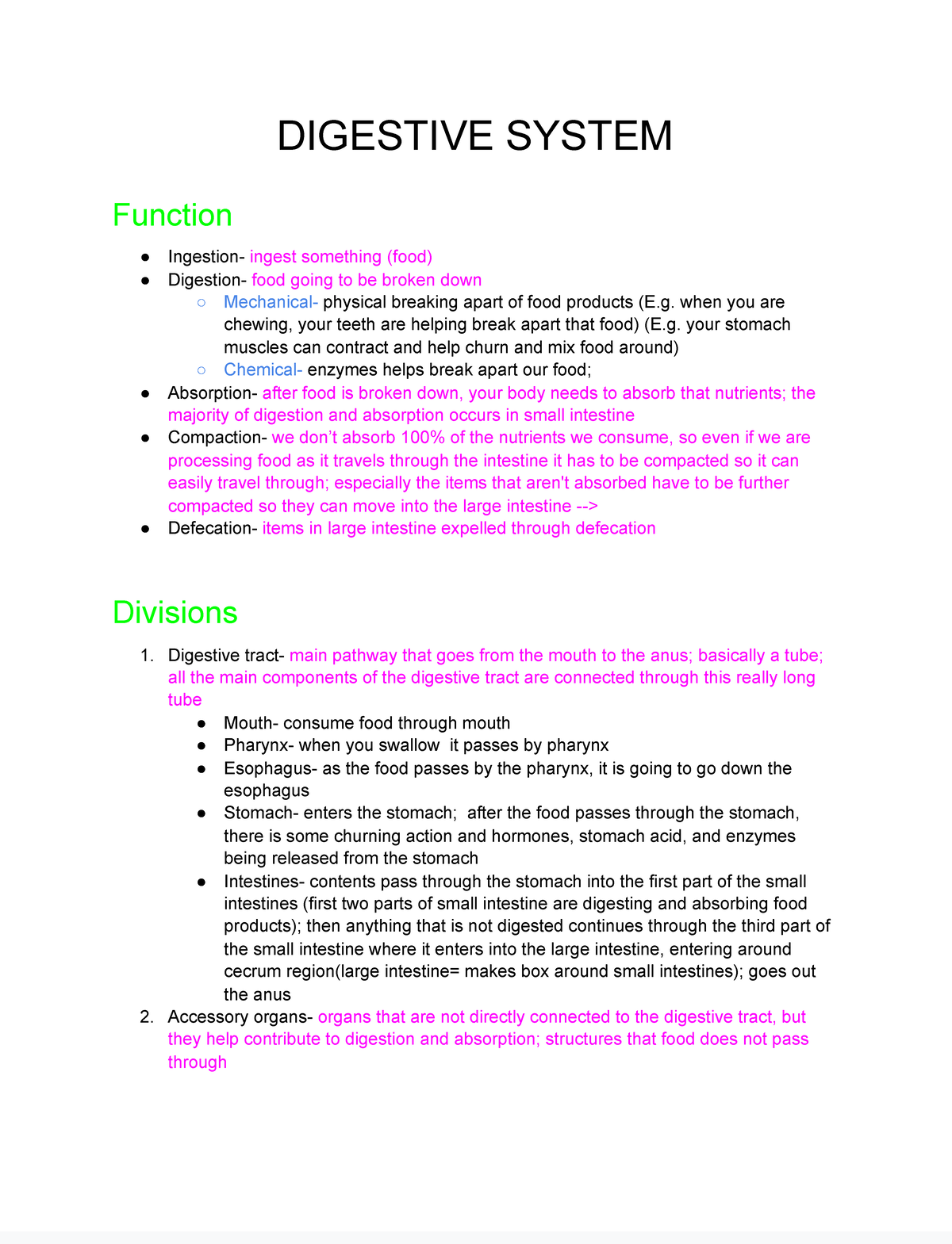 Digestive system 1 - DIGESTIVE SYSTEM Function Ingestion- ingest ...