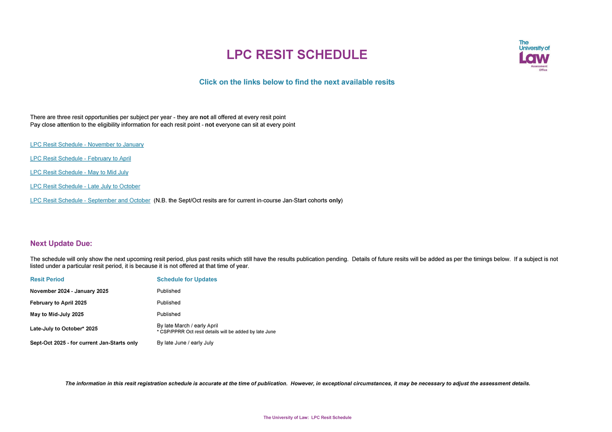 LPC Resit Schedule 2024-25: Important Dates and Eligibility Information ...