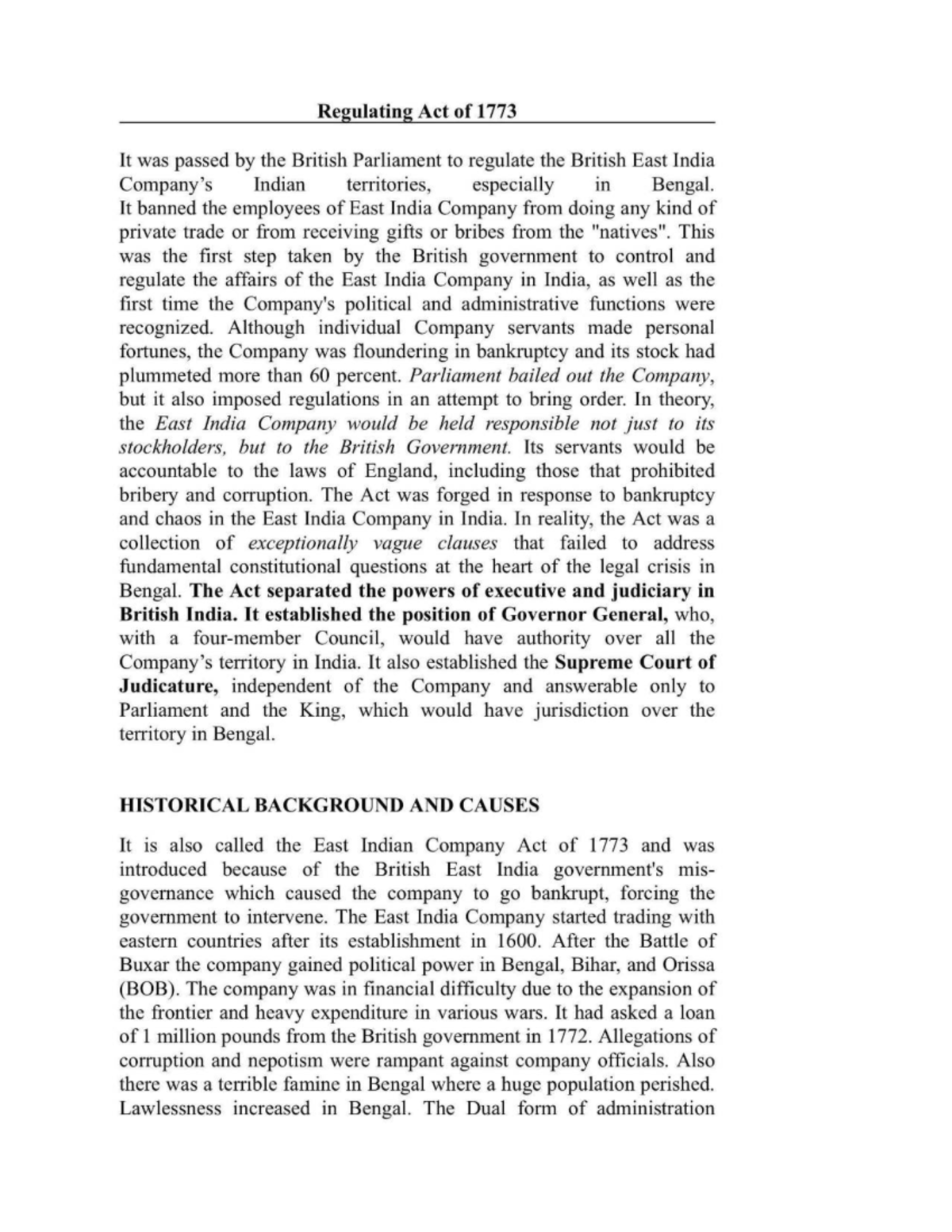 Regulating Act of 1773: Key Provisions and Historical Impact - Studocu